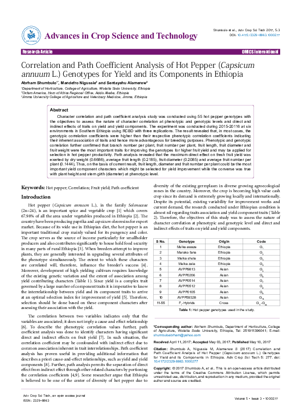 (PDF) Correlation and Path Coefficient Analysis of Hot Pepper (Capsicum annuum L.) Genotypes for ...