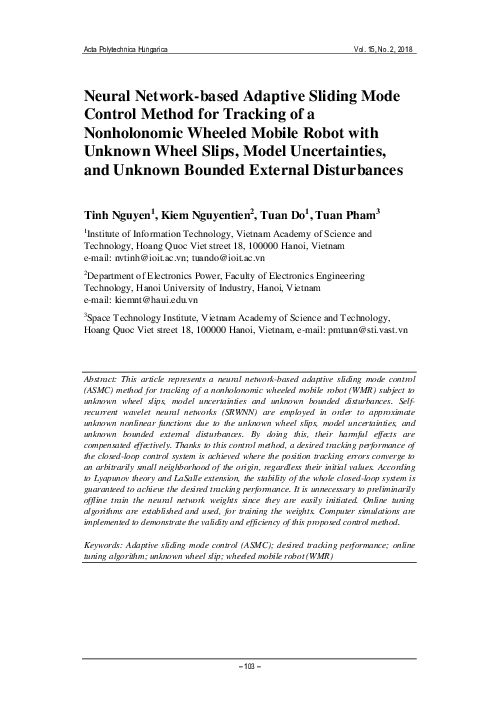 Pdf Neural Network Based Adaptive Sliding Mode Control Method For Tracking Of A Nonholonomic