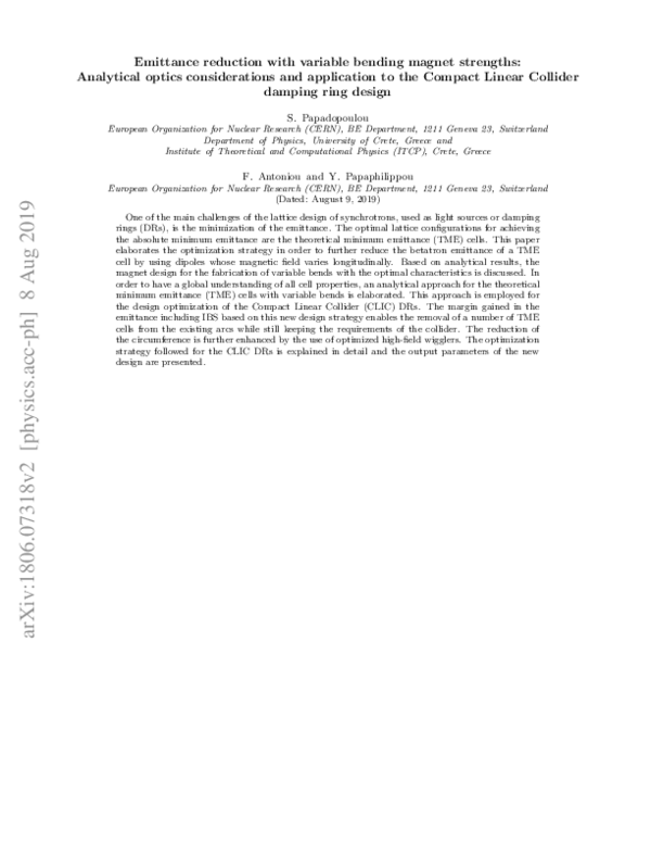 (PDF) Emittance reduction with variable bending magnet strengths ...