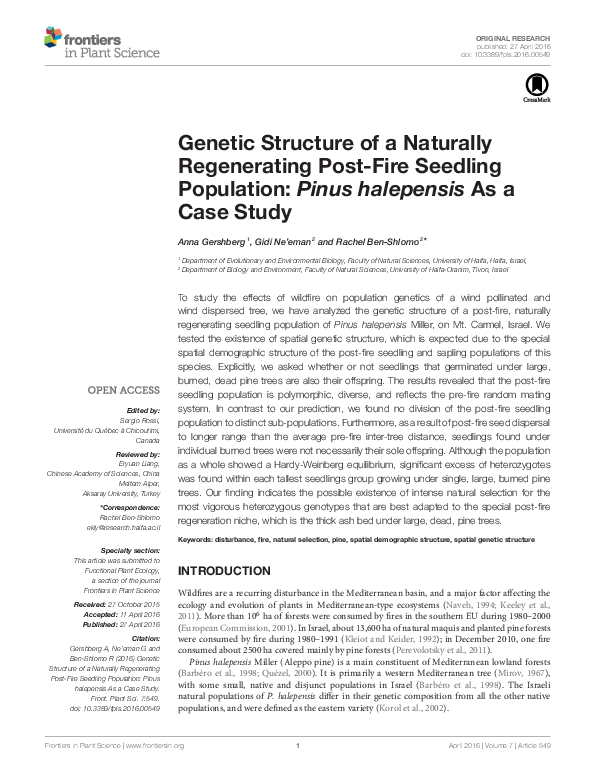(PDF) Genetic Structure of a Naturally Regenerating Post-Fire Seedling ...