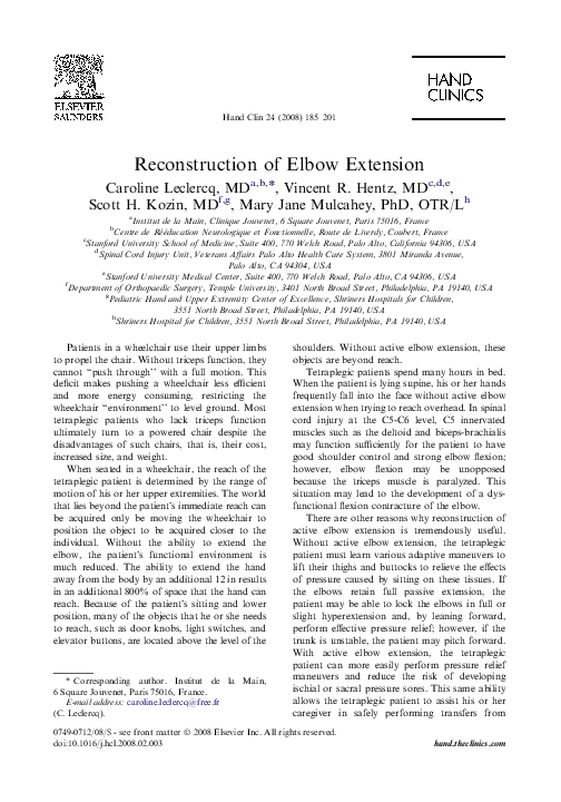 (PDF) Reconstruction of Elbow Extension