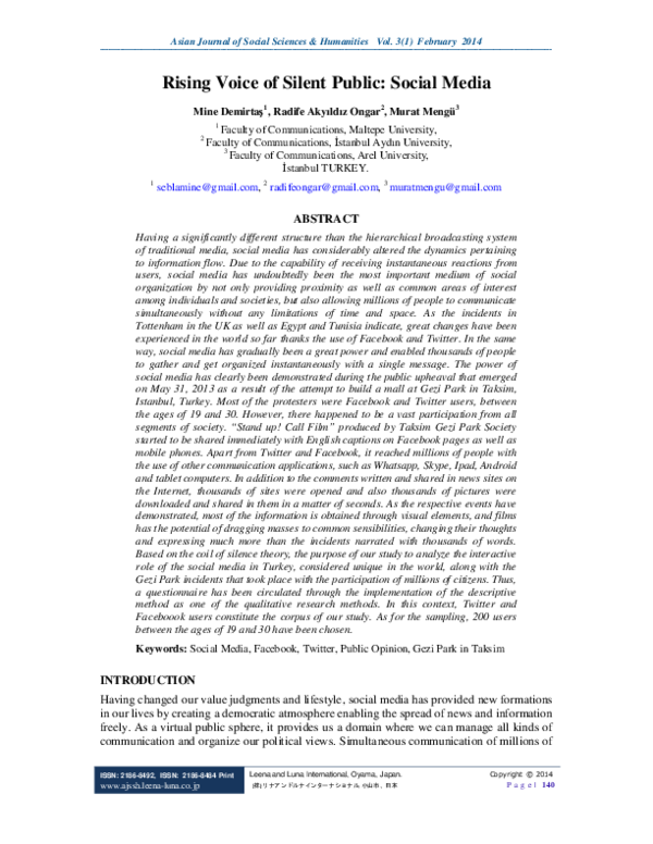 (PDF) Rising Voice of Silent Public : Social Media | Mine Demirtaş ...