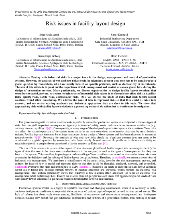 (PDF) Risk issues in facility layout design