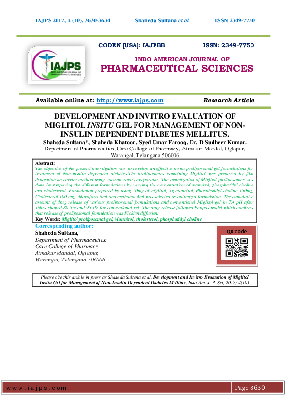 (PDF) Miglitol Proliposomal Gel for Diabetes Management
