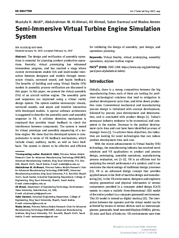 (PDF) Semi-Immersive Virtual Turbine Engine Simulation System