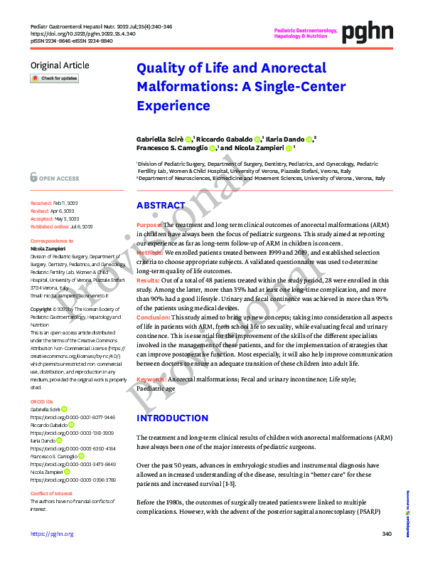 (PDF) Quality of Life and Anorectal Malformations: A Single-Center ...