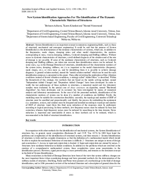 (PDF) New System Identification Approaches For The Identification of The Dynamic Characteristic ...