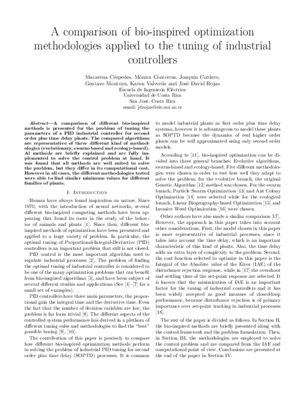 (PDF) A comparison of bio-inspired optimization methodologies applied to the tuning of ...