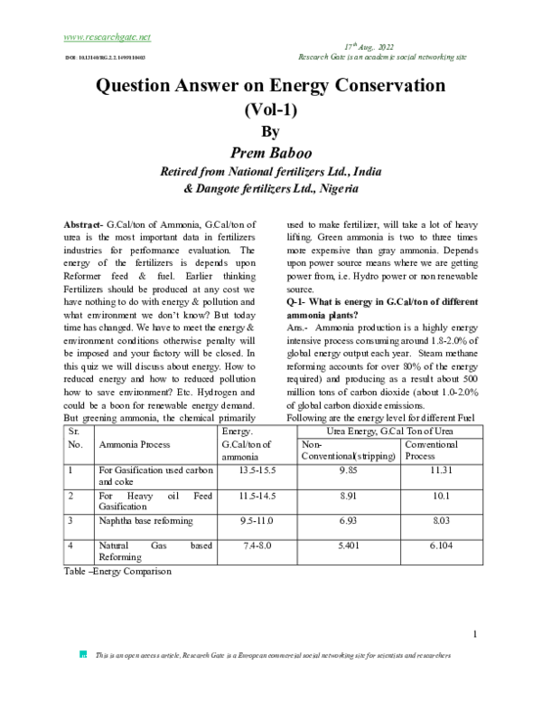 (PDF) Question Answer on Energy Conservation