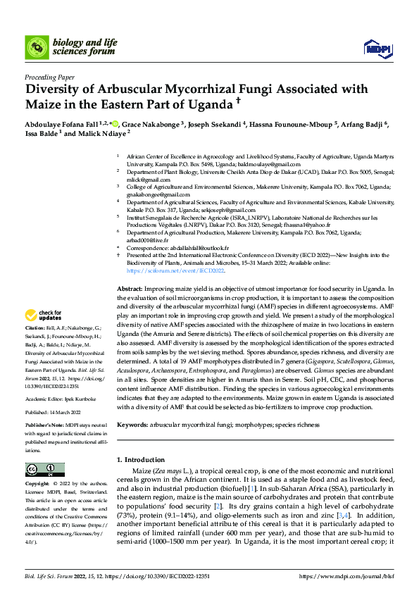 (PDF) Diversity of Arbuscular Mycorrhizal Fungi Associated with Maize in the Eastern Part of Uganda