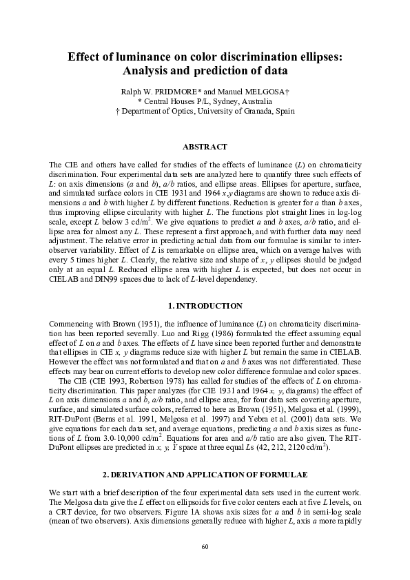 (PDF) Effect of luminance of samples on color discrimination ellipses ...