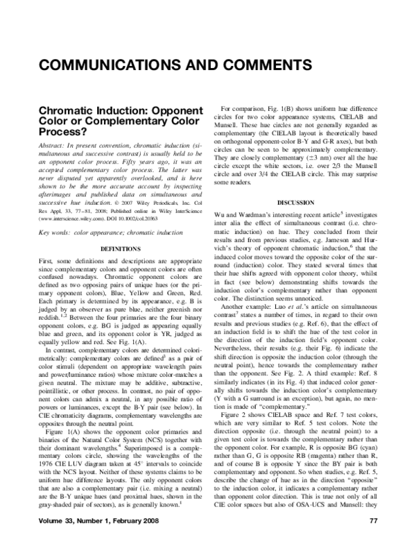 (PDF) Chromatic induction: Opponent color or complementary color process?