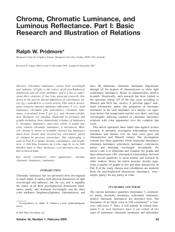 (PDF) Chroma, chromatic luminance, and luminous reflectance. Part I ...