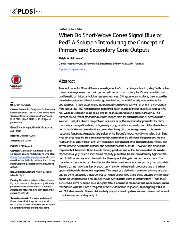 (PDF) When Do Short-Wave Cones Signal Blue or Red? A Solution ...