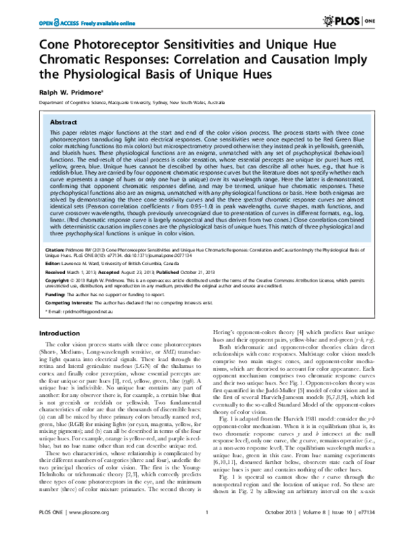 (PDF) Cone Photoreceptor Sensitivities and Unique Hue Chromatic ...