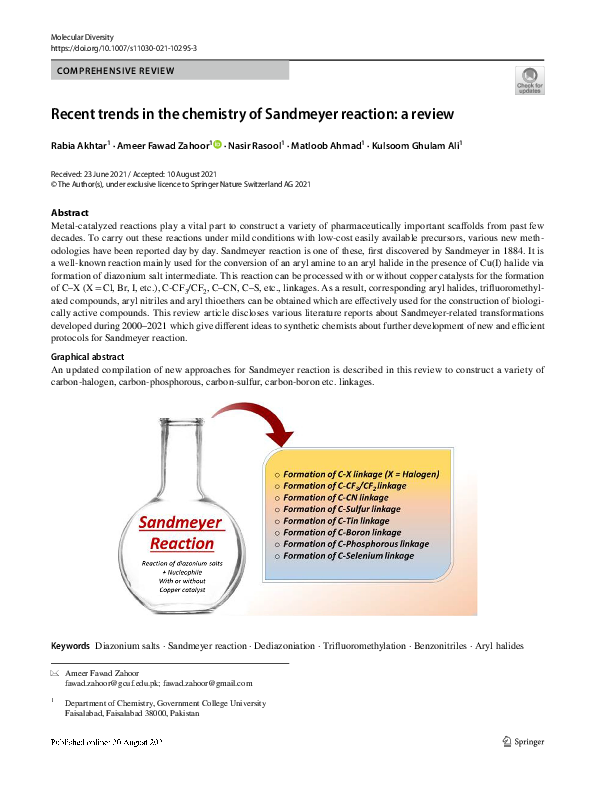 PDF Recent Trends In The Chemistry Of Sandmeyer Reaction A Review PDF Recent Trends In The Chemistry Of Sandmeyer Reaction A Review