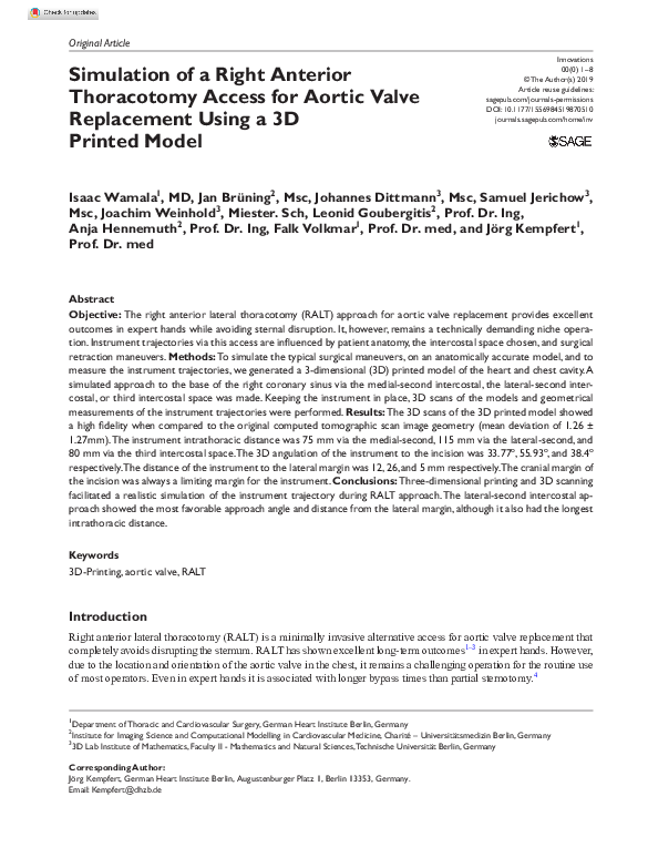 (PDF) Simulation of a Right Anterior Thoracotomy Access for Aortic ...