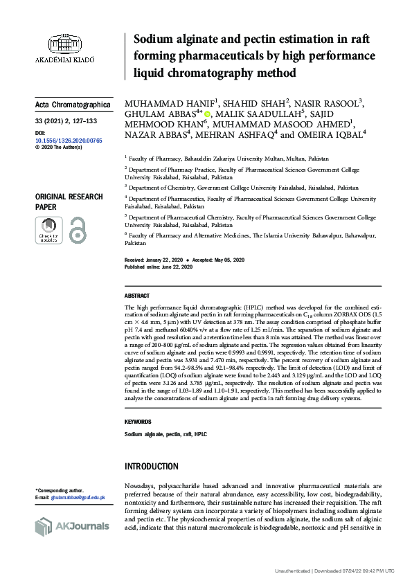 (PDF) Sodium alginate and pectin estimation in raft forming pharmaceuticals by high performance ...
