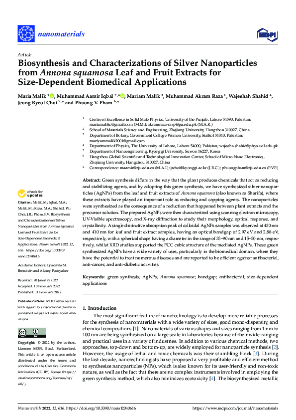 (PDF) Biosynthesis and Characterizations of Silver Nanoparticles from Annona squamosa Leaf and ...