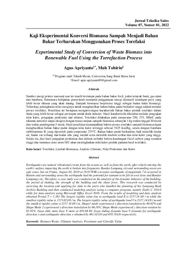 (PDF) Kaji Eksperimental Konversi Biomassa Sampah Menjadi Bahan Bakar ...