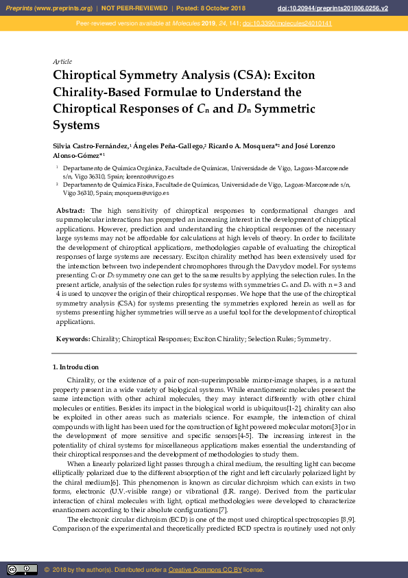 (PDF) Chiroptical Symmetry Analysis (CSA): Exciton Chirality-Based ...