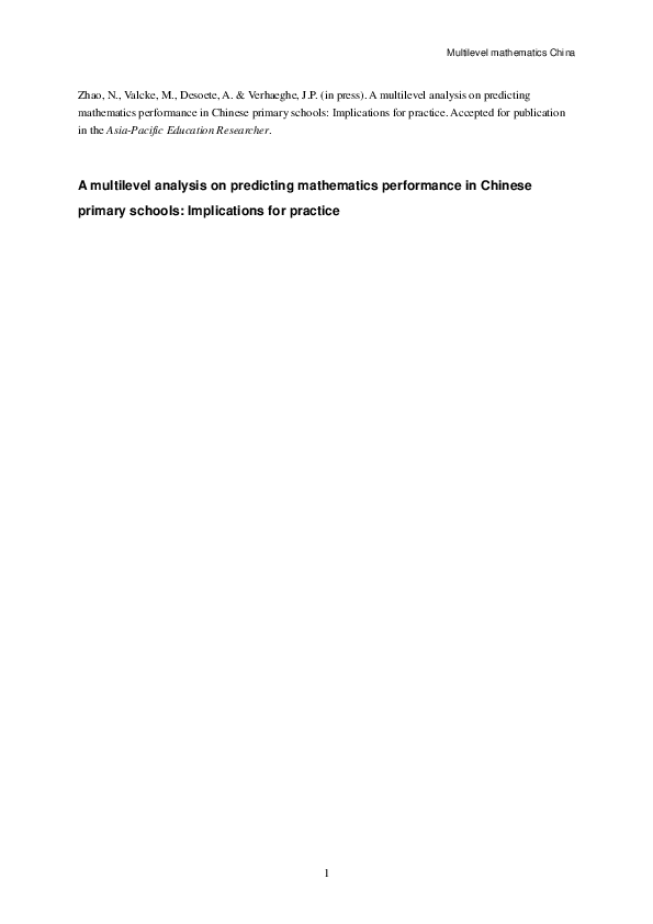(PDF) A multilevel analysis on predicting mathematics performance in ...