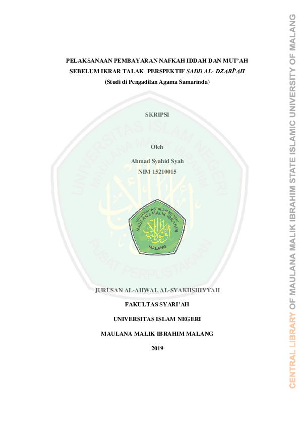 (PDF) Pelaksanaan pembayaran nafkah Iddah dan Mut’ah sebelum Ikrar ...