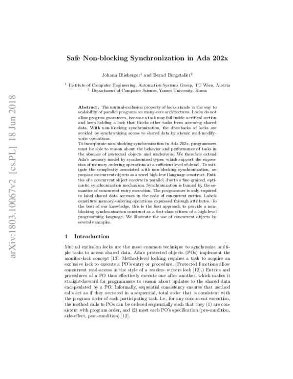 (PDF) Safe Non-blocking Synchronization in Ada2x