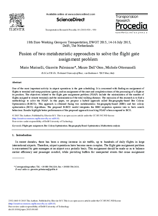 Pdf Fusion Of Two Metaheuristic Approaches To Solve The Flight Gate Assignment Problem