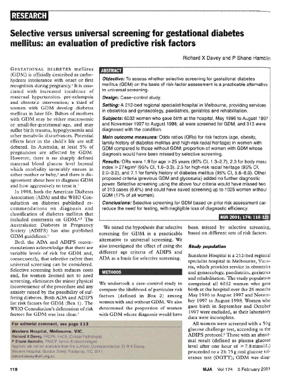 (PDF) Selective versus Universal Screening for Gestational Diabetes ...