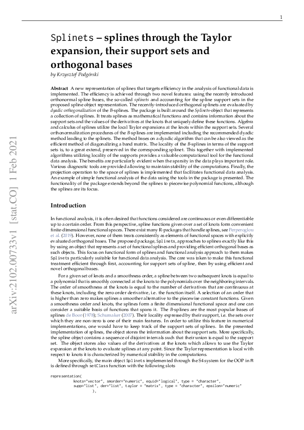 (PDF) Splinets - splines through the Taylor expansion, their support sets and orthogonal bases