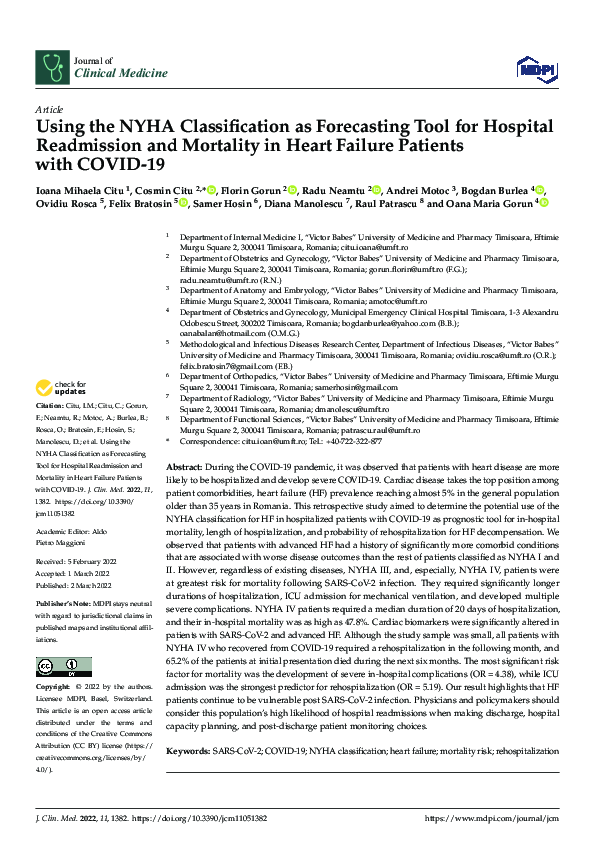 (PDF) Using the NYHA Classification as Forecasting Tool for Hospital ...