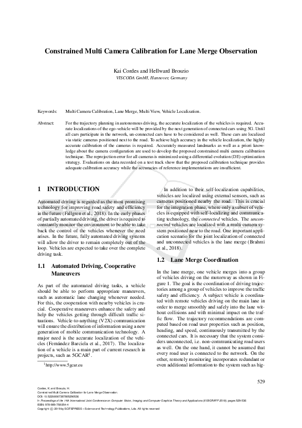 (PDF) Constrained Multi Camera Calibration for Lane Merge Observation