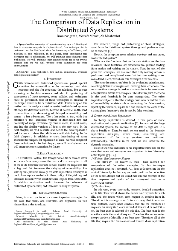 (PDF) The Comparison Of Data Replication In Distributed Systems (PDF) The Comparison Of Data Replication In Distributed Systems