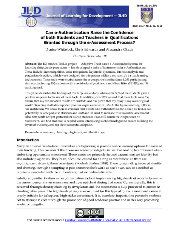 (PDF) Can e-Authentication Raise the Confidence of Both Students and ...