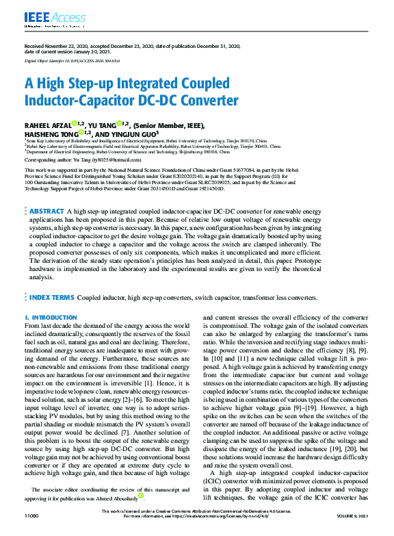 (PDF) A High Step-up Integrated Coupled Inductor-Capacitor DC-DC Converter