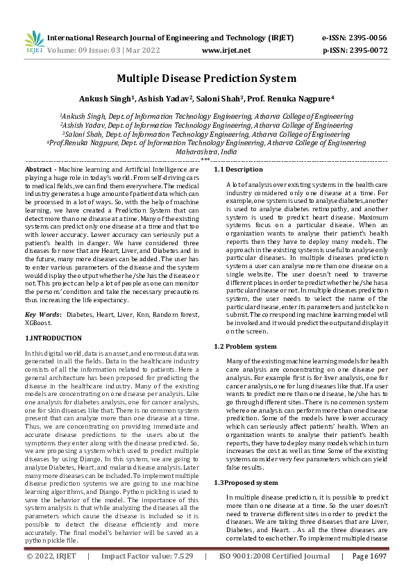 (PDF) Multiple Disease Prediction System