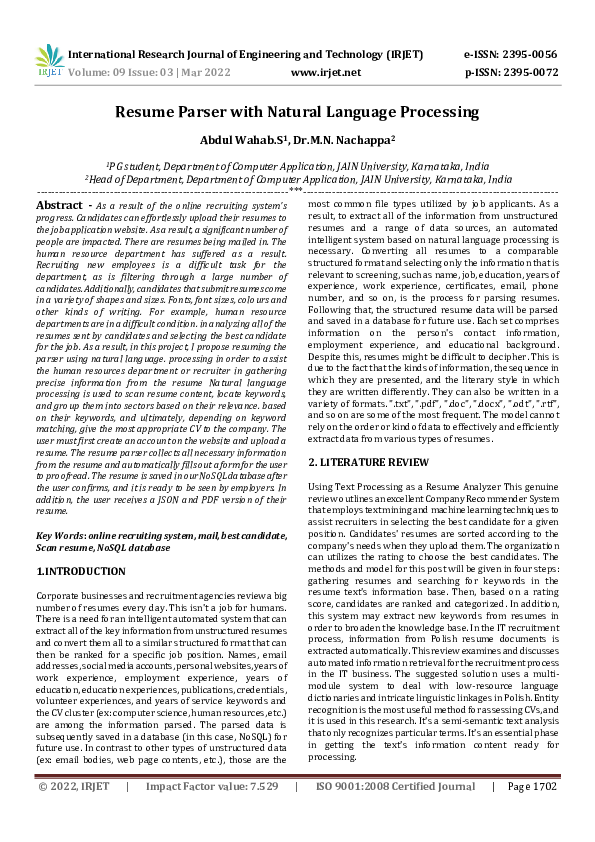 Pdf Resume Parser With Natural Language Processing