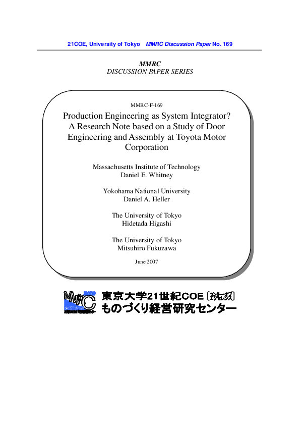 (PDF) Production Engineering as System Integrator? A Research Note ...