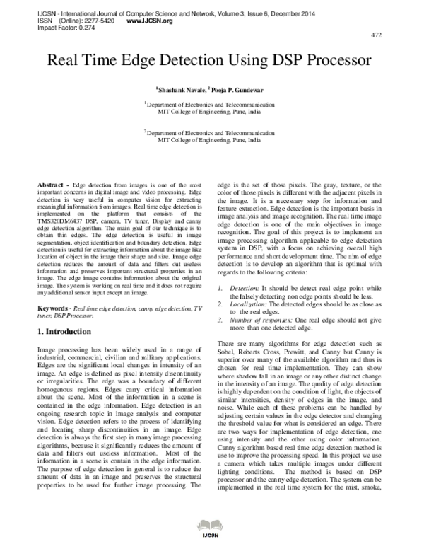 Pdf Real Time Edge Detection Using Dsp Processor Pooja Gundewar