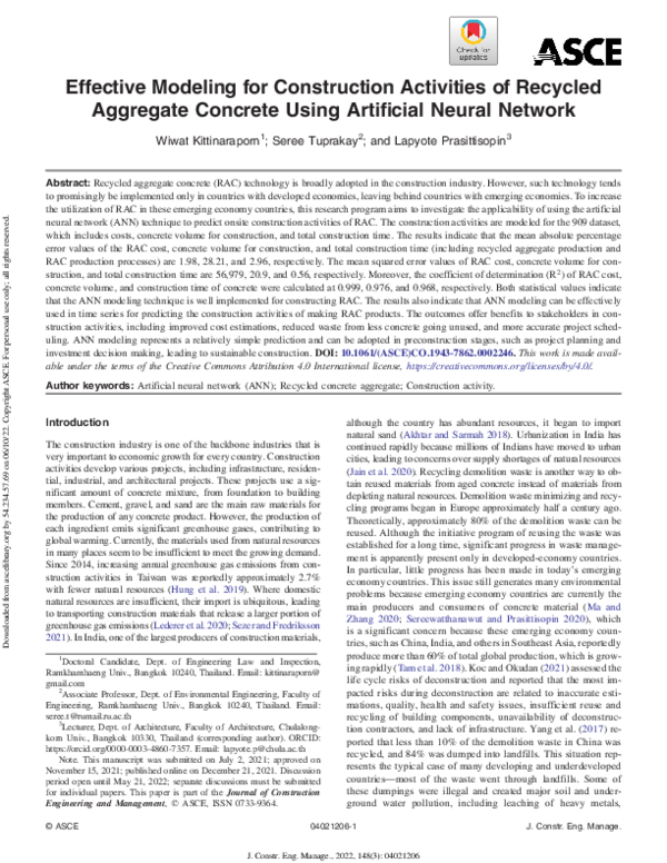 (PDF) Effective Modeling for Construction Activities of Recycled Aggregate Concrete Using ...