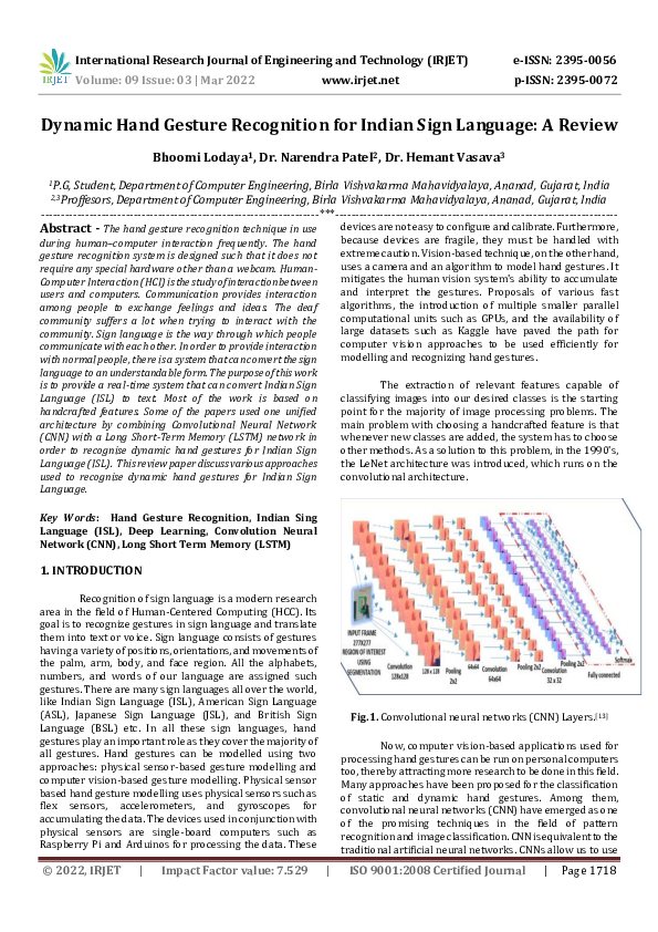 (PDF) Dynamic Hand Gesture Recognition for Indian Sign Language: A Review