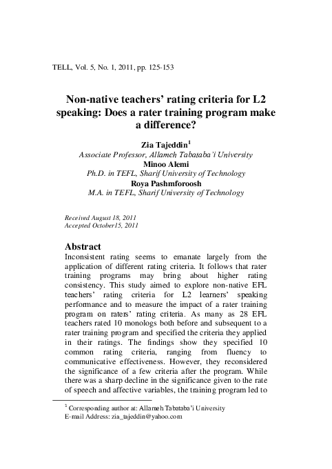 (PDF) Non-native teachers’ rating criteria for L2 speaking: Does a ...