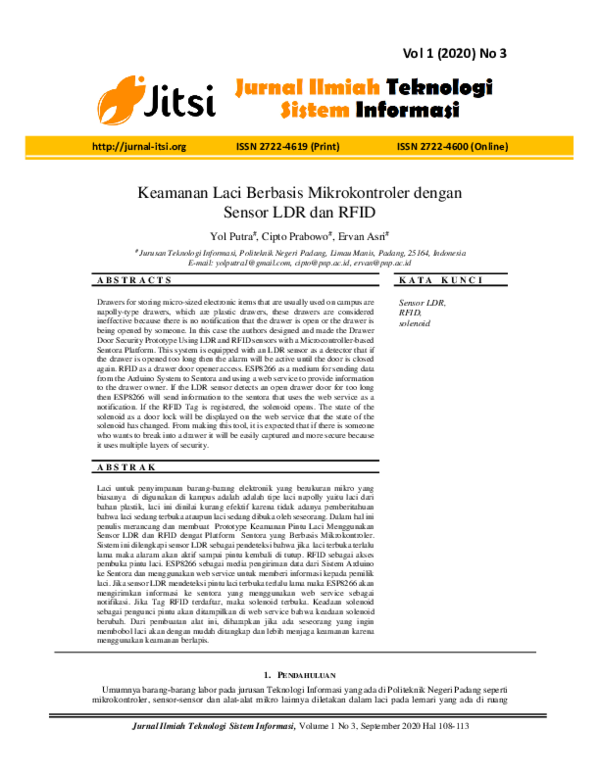 (PDF) Keamanan Laci Berbasis Mikrokontroler dengan Sensor LDR dan RFID