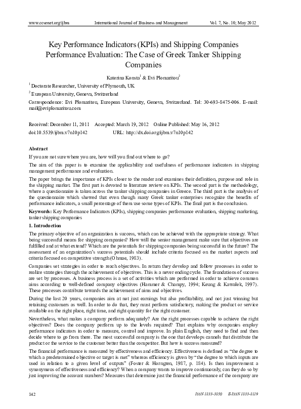 (PDF) Key Performance Indicators (KPIs) and Shipping Companies ...