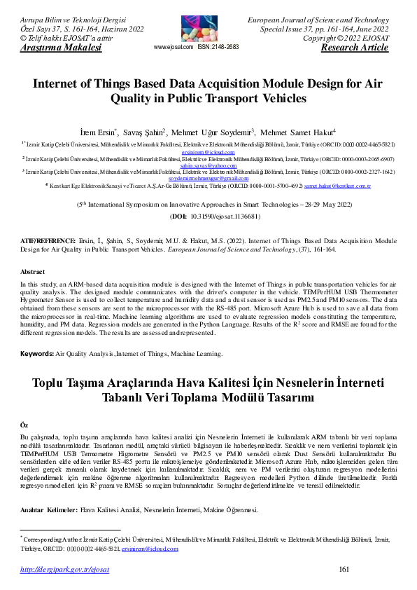 (PDF) Internet of Things Based Data Acquisition Module Design for Air Quality in Public ...