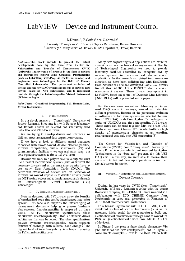 (PDF) LabVIEW-Device and Instrument Control LabVIEW – Device and Instrument Control