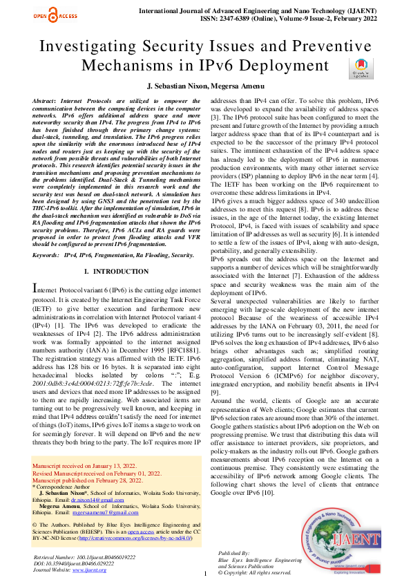 (PDF) Investigating Security Issues and Preventive Mechanisms in Ipv6 ...