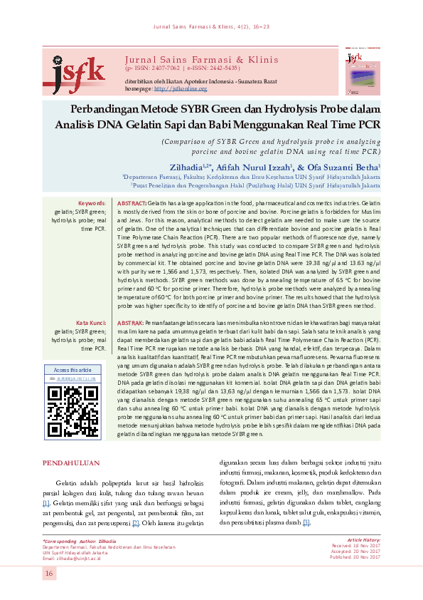 (PDF) Comparison of SYBR Green and hydrolysis probe in analyzing ...