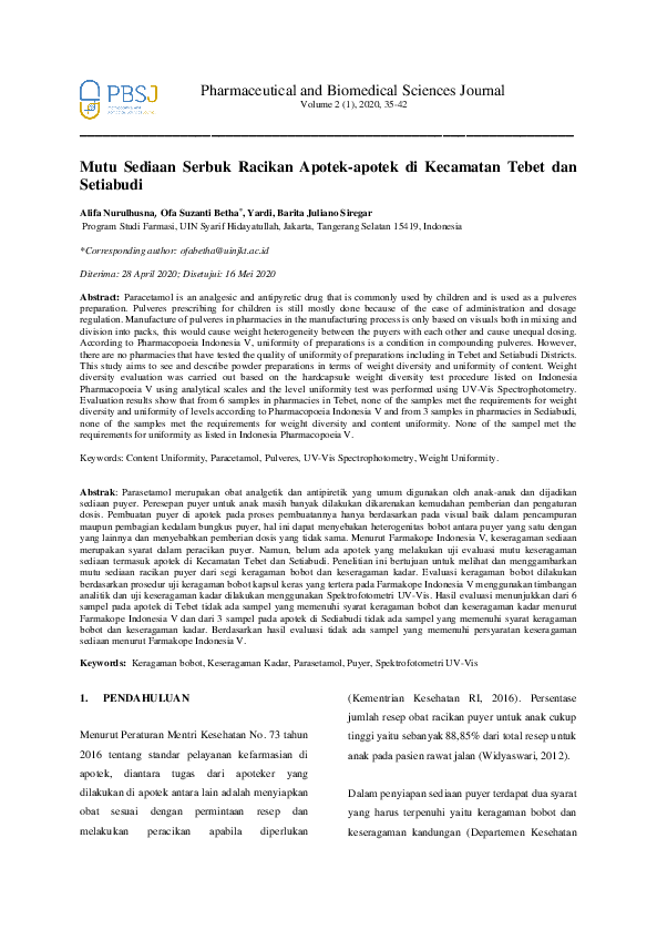 (PDF) Mutu Sediaan Serbuk Racikan Apotek-apotek di Kecamatan Tebet dan ...